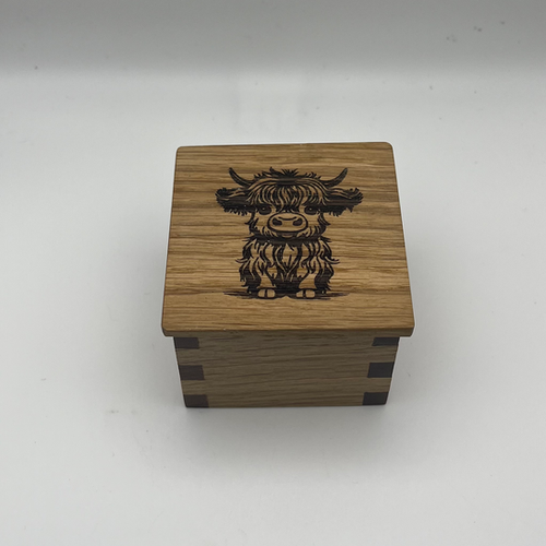 Highland Cow Oak and Walnut trinket box | Peedie Craft Company