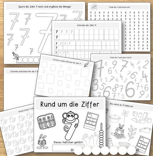 Trainingsheft zur Ziffer 7 (9 differenzierte Übungsseiten A5) | SLL