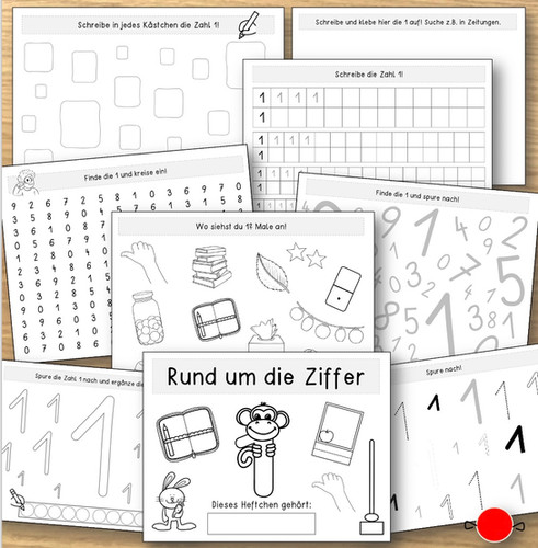 Trainingsheft zur Ziffer 1 (9 differenzierte Übungsseiten A5) | SLL