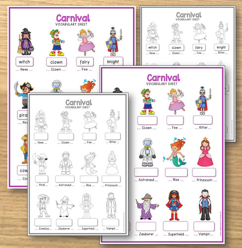 Carnival - Vocabulary sheets (Englisch) | SLL