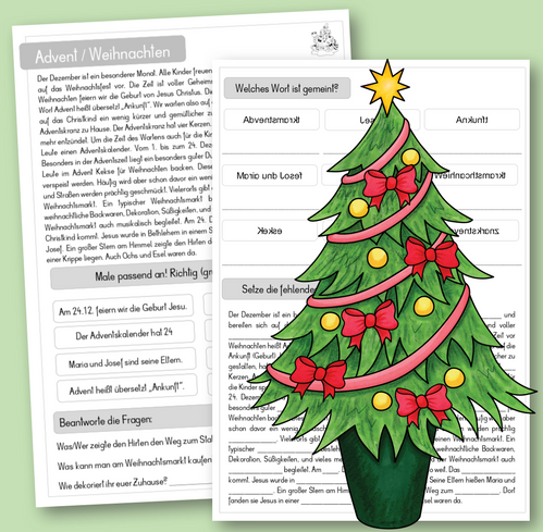 Leseverständnis Advent/Weihnachten - Kopiervorlage | SLL