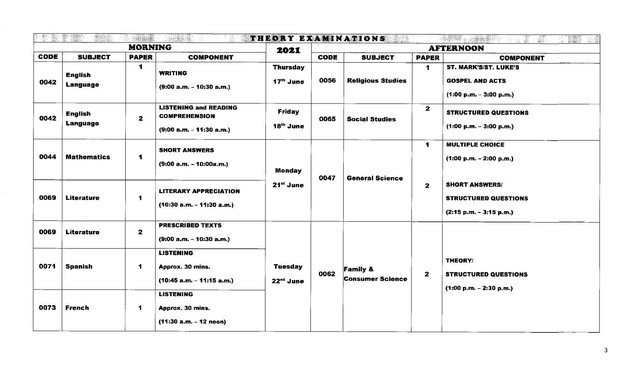BJC & BGCSE Timetable | moe-bahamas