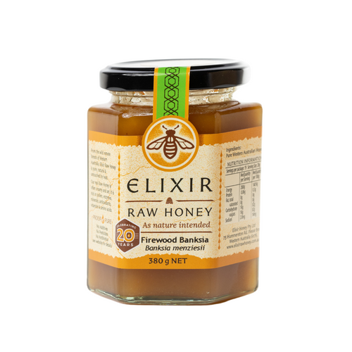 Elixir Raw Honey Firewood Banksia 380g | Pure Australian Wild Honey – Unprocessed & Natural