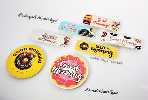 custom heat-pressed name tag magnetic, Name tags for donut shop | Adpop ...