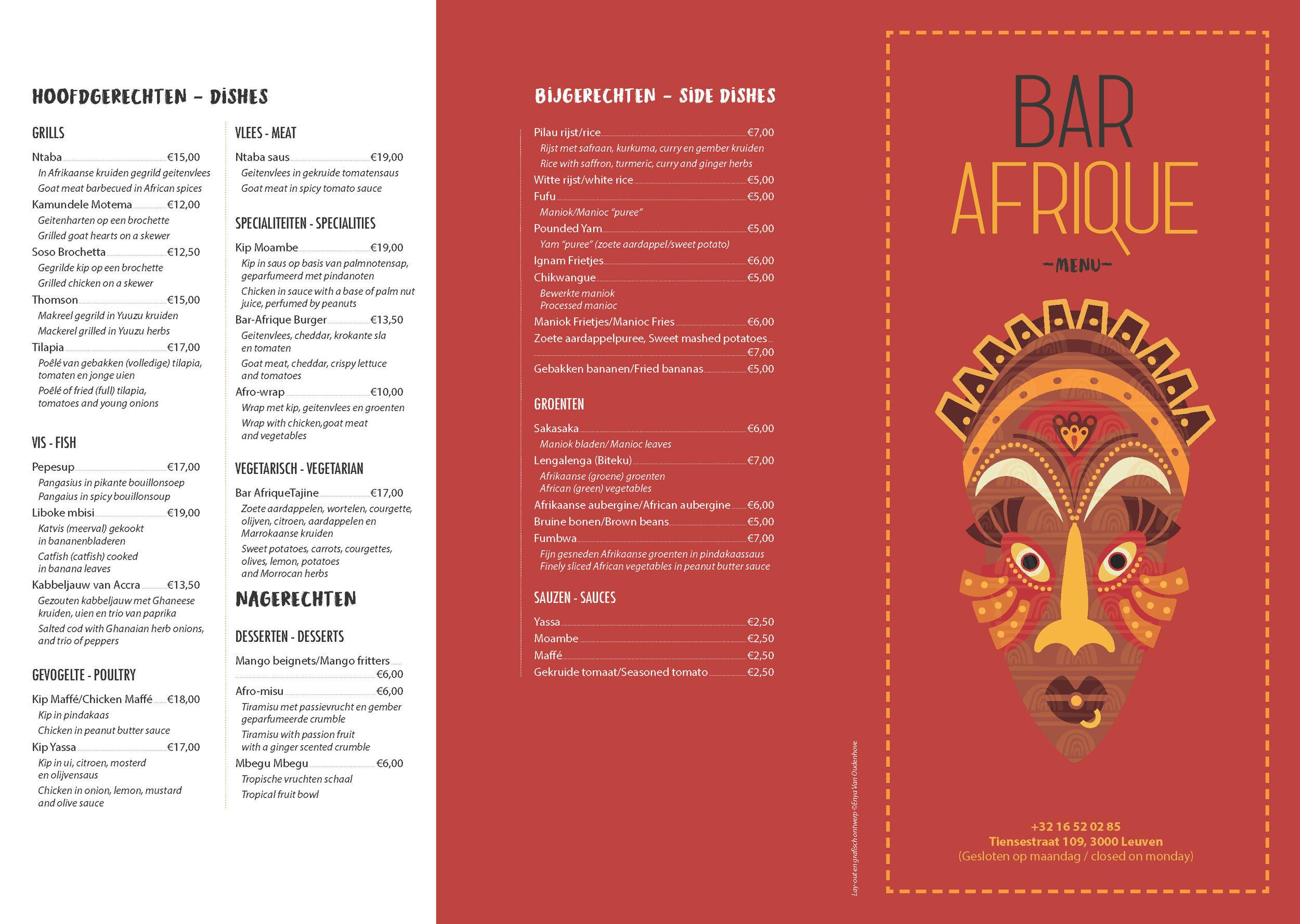 Menu | BAR AFRIQUE | Leuven
