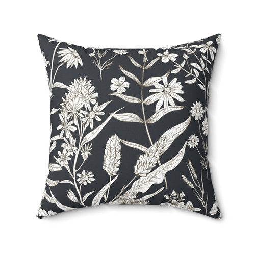 Rustic Meadow Sketch Throw Pillow - Sleek Black | WillowHavenDesignCo