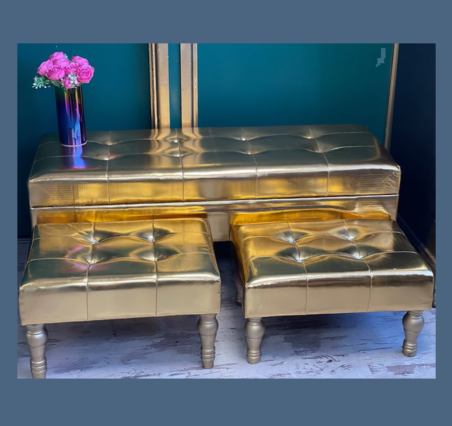 Set of 3 High Gloss Gold Benches Stools Storage | The Lilly Pad