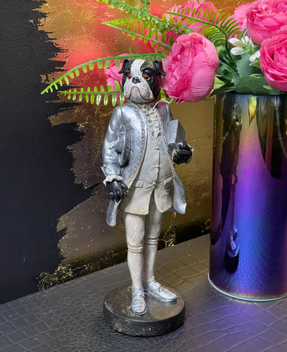 Regal Standing Bulldog Dog in unoform with Parcel 24cm | The Lilly Pad