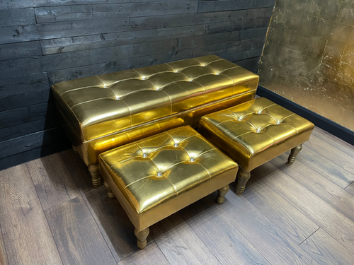 Set of 3 High Gloss Gold Benches Stools Storage | The Lilly Pad