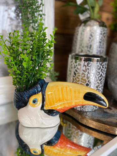 HAND PAINTED CERAMIC TOUCAN HEAD STORAGE JAR/VASE | The Lilly Pad
