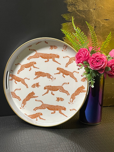 Fabulous White Brown and Gold Leopard Serving Tray 33cm | The Lilly Pad