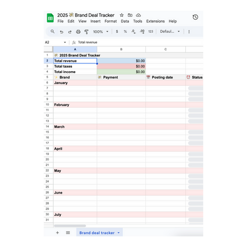 Brand Deal Tracker: Google Sheets Template | Busy Blooming