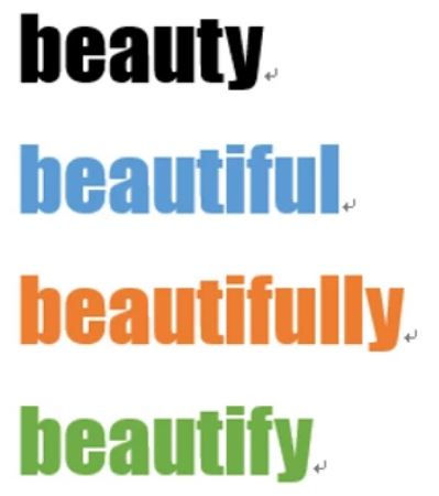 品詞: beauty, beautiful, beautifully, and beautify