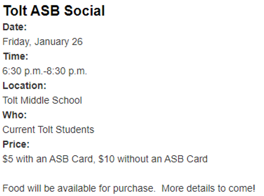 Save the Date! ASB Social on Friday, January 26