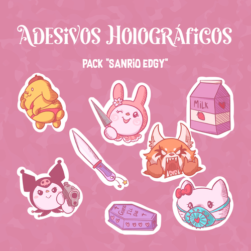Pack Stickers Holográficos - Sanrio Edgy | Mariana Nicoleli