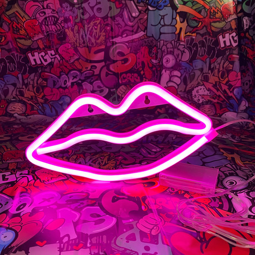 Bold and Bright: Pink Lips LED Neon Light - USB Powered (28cm ...