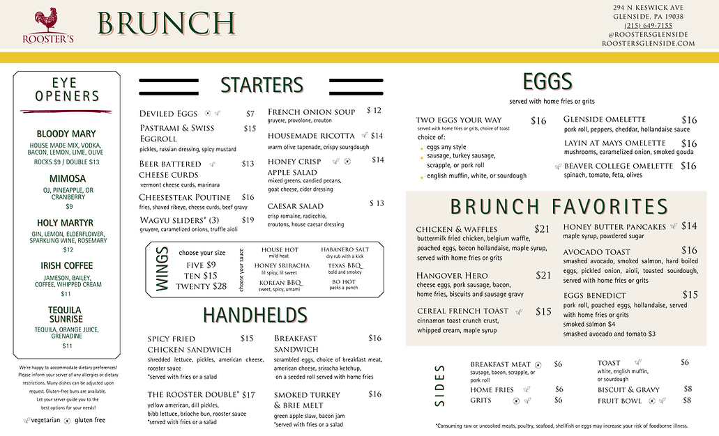 BRUNCH MENU | Rooster's Glenside