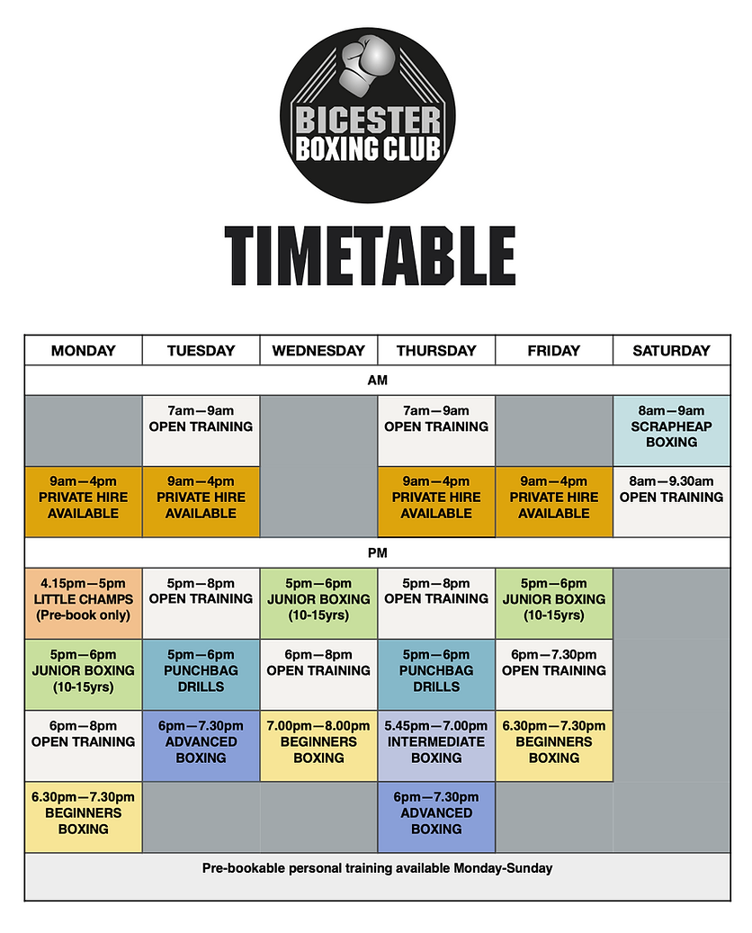 2024 Timetable | Bicester Boxing Club