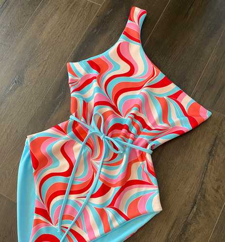 Aruba Swimsuit in Pink and Blue | Ocean Rain Designs
