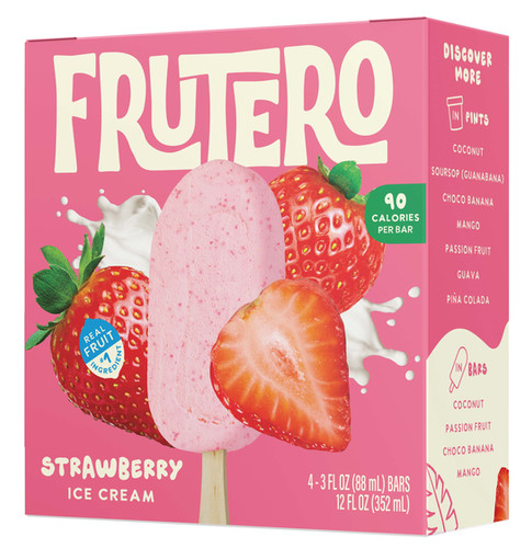 Strawberry Ice Cream, 4-Pack Bar | Frutero Ice Cream