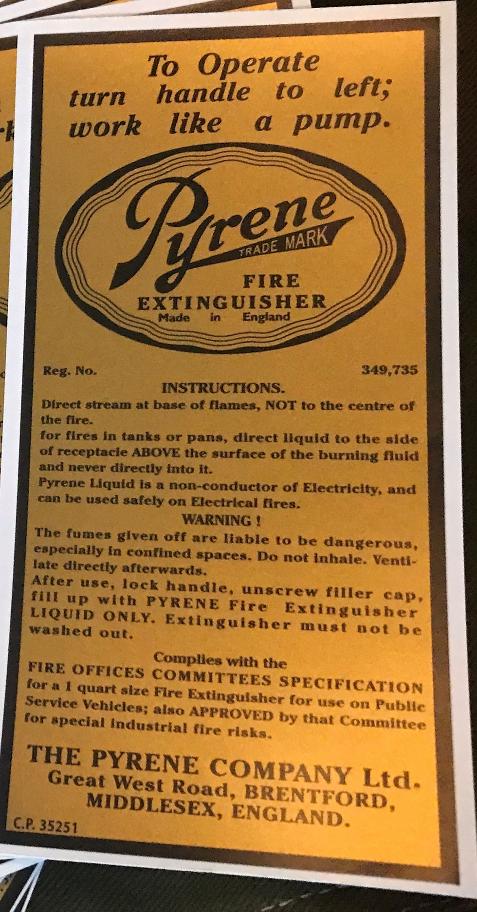 WW2 British "Pyrene" Vehicle Fire Extinguisher LABEL | Mysite