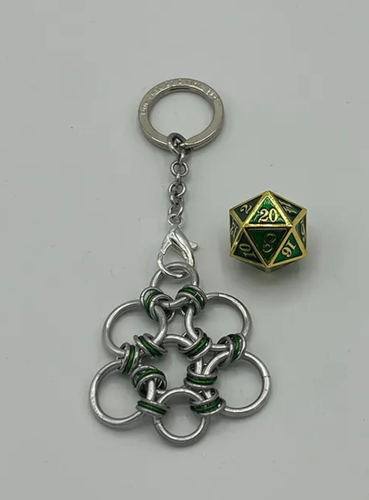 Green with Gold Inlay Solid Metal D20 Keychain Dice Prison | ONE LINK ...