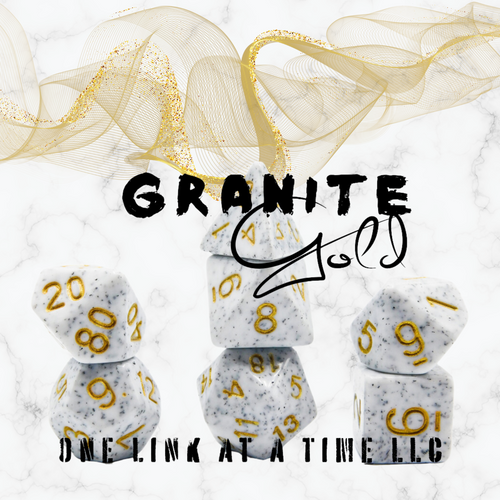 [Granite Gold] 7pc Acrylic Dice Set | ONE LINK AT A TIME