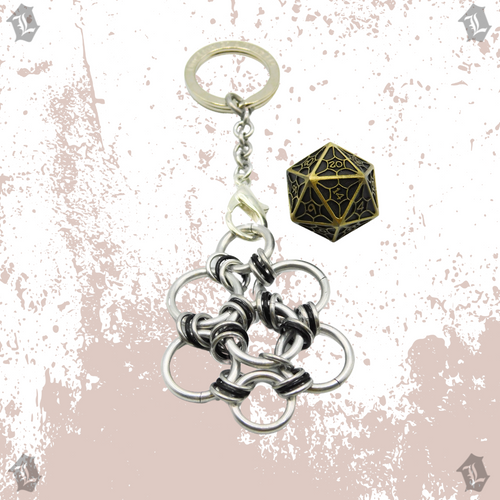Brass Webbed with Brown Solid Metal D20 Keychain Dice Prison | ONE LINK ...