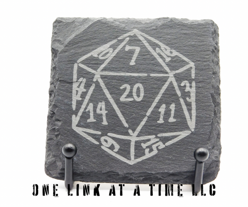 Distressed D20 Laser Engraved Slate Coaster | ONE LINK AT A TIME