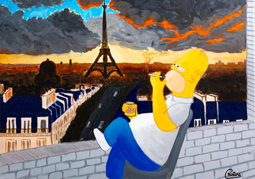 C'est la vie - Homer Simpson enjoying a sunset on a balcony in Paris ...