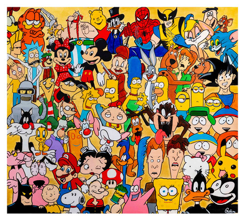 Cartoon collage painting with 69 cartoon characters from all times ...