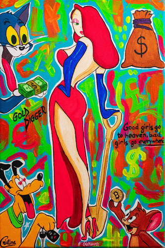 Gold Digger - Jessica Rabbit original acrylic painting | Cristina PopArt