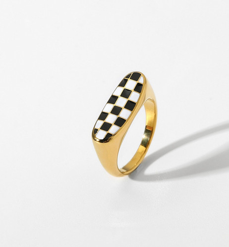 Black and White Checkered Signet Ring | See Sea
