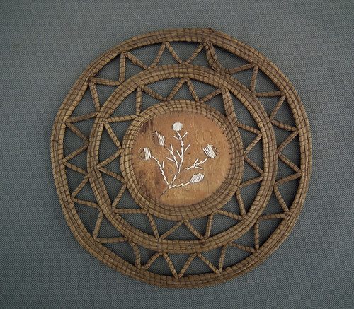 Antique Native American Indian Sweet Grass Birch Bark and Quill Trivet ...