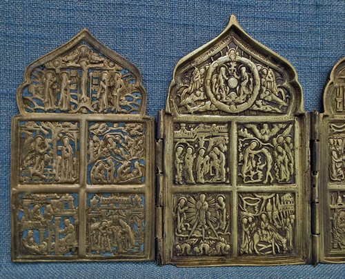 Antique Russian 18th-19th Century Brass Quadriptych Icon | 101antiques