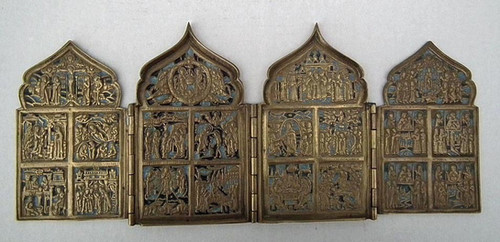 SOLD Antique Russian 18th-19th century Brass & Enamel Quadriptych Icon ...