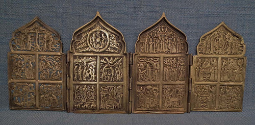Antique Russian 18th-19th Century Brass Quadriptych Icon | 101antiques