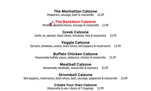 MENU | Backdoor Pizza