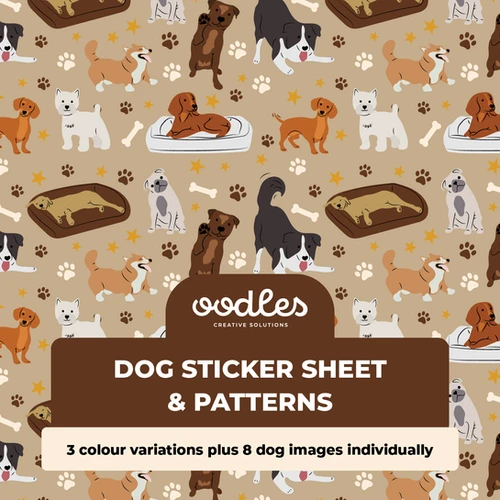 Dog stickers - A4 sheet plus A4 patterns | Oodles Creative