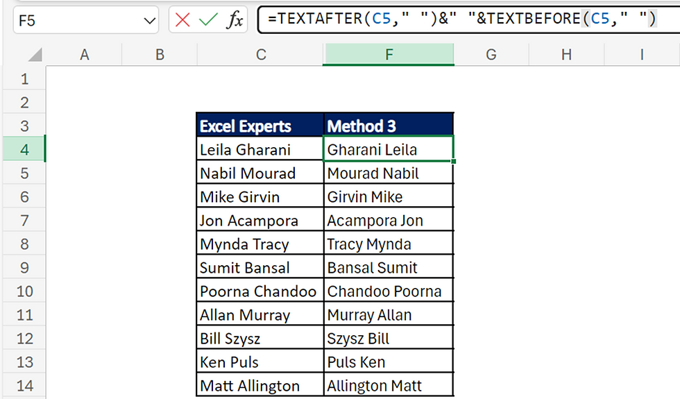 How to reverse First Name and Last Name in Excel - Part 2