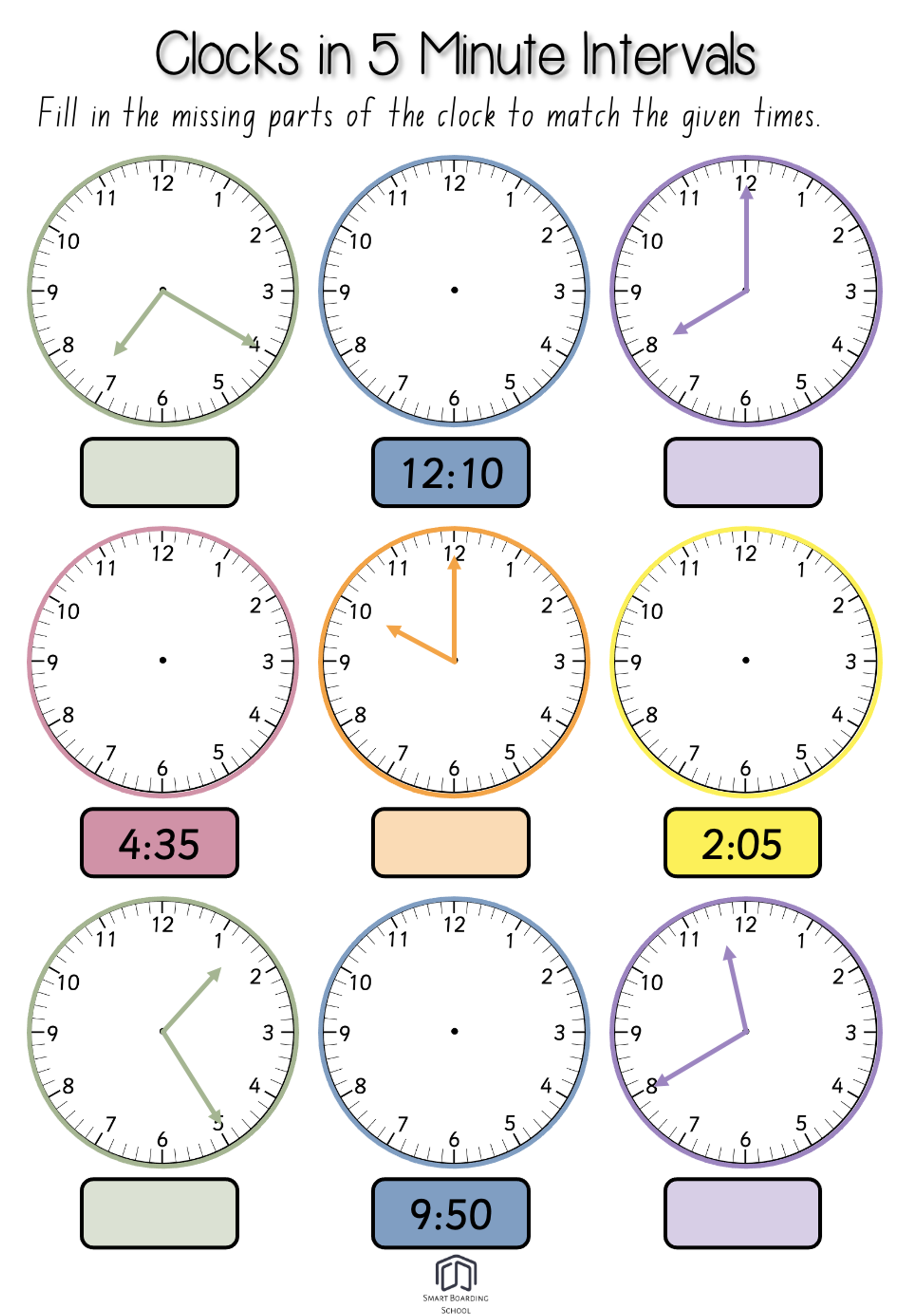 Clock in 5 Minute Interval Worksheet