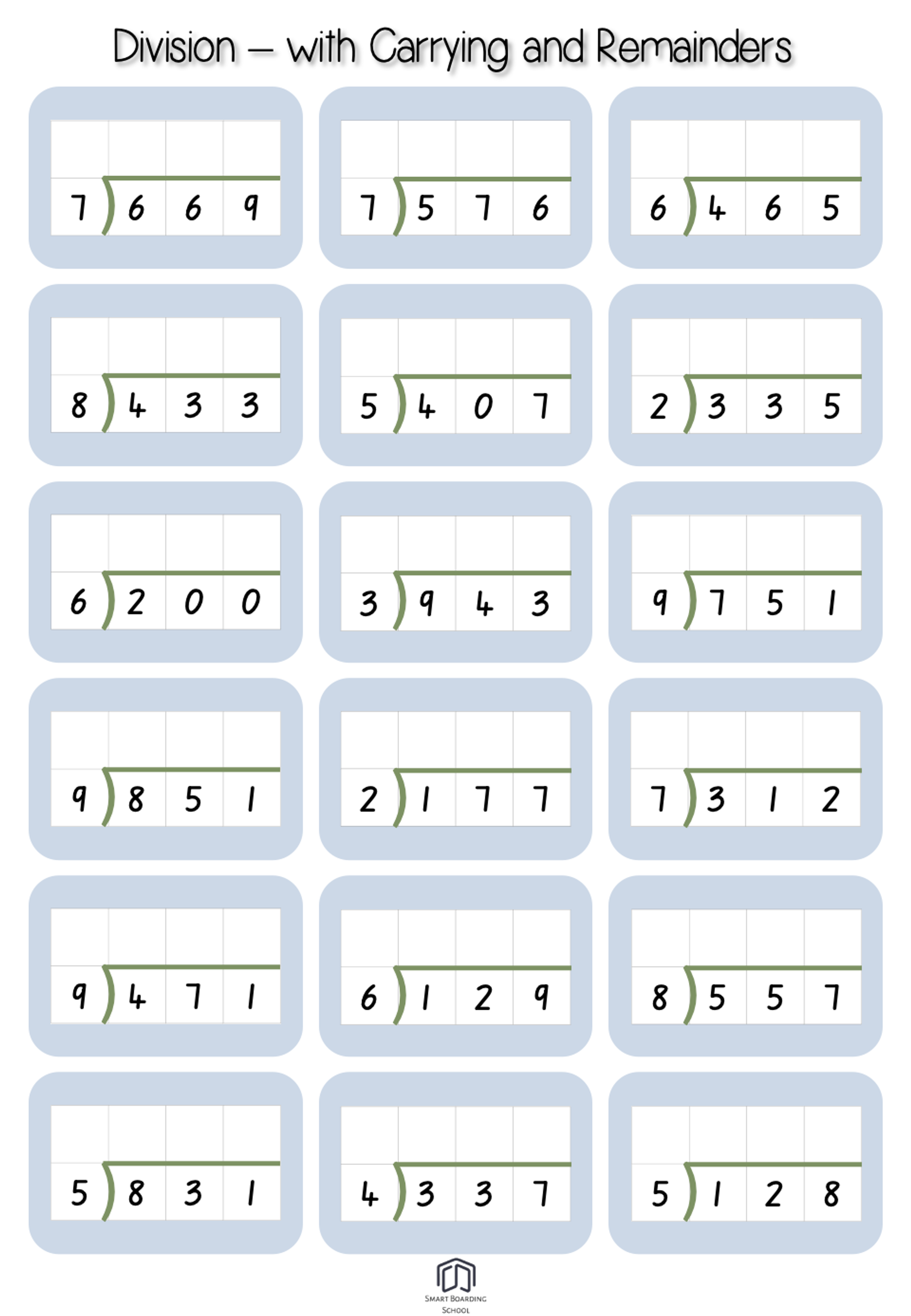 Division with Carrying and Remainders
