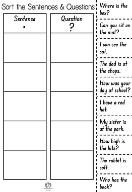 Sort the Sentences and Questions Worksheet