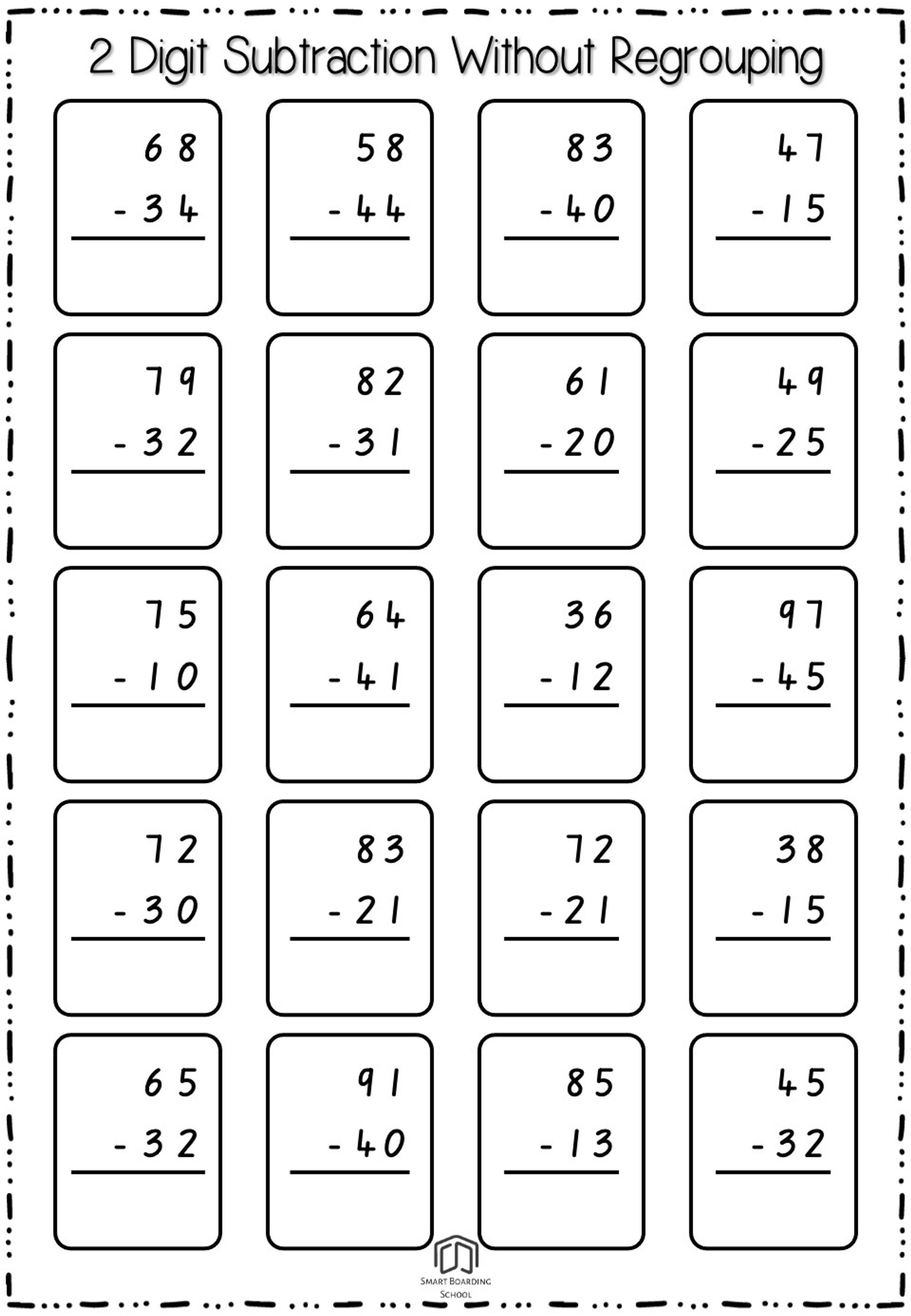 2 Digit Subtraction Without Regrouping