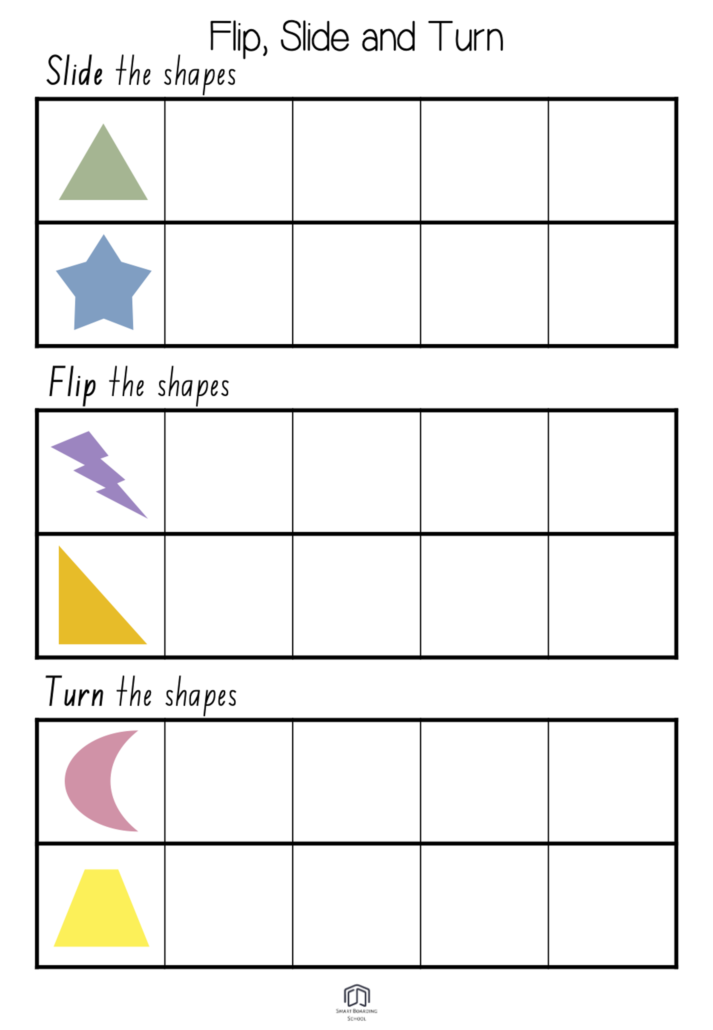 Free Flip, Slide and Turn Worksheet for Elementary School