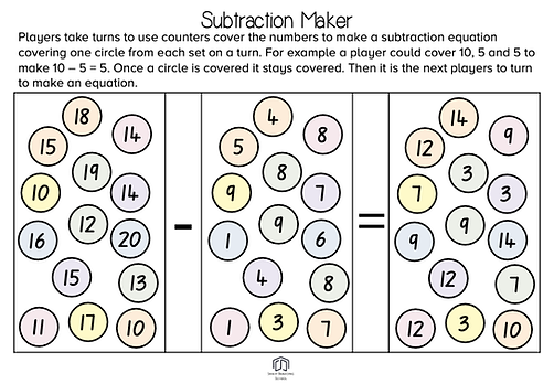 Free Print and Play Subtraction Game