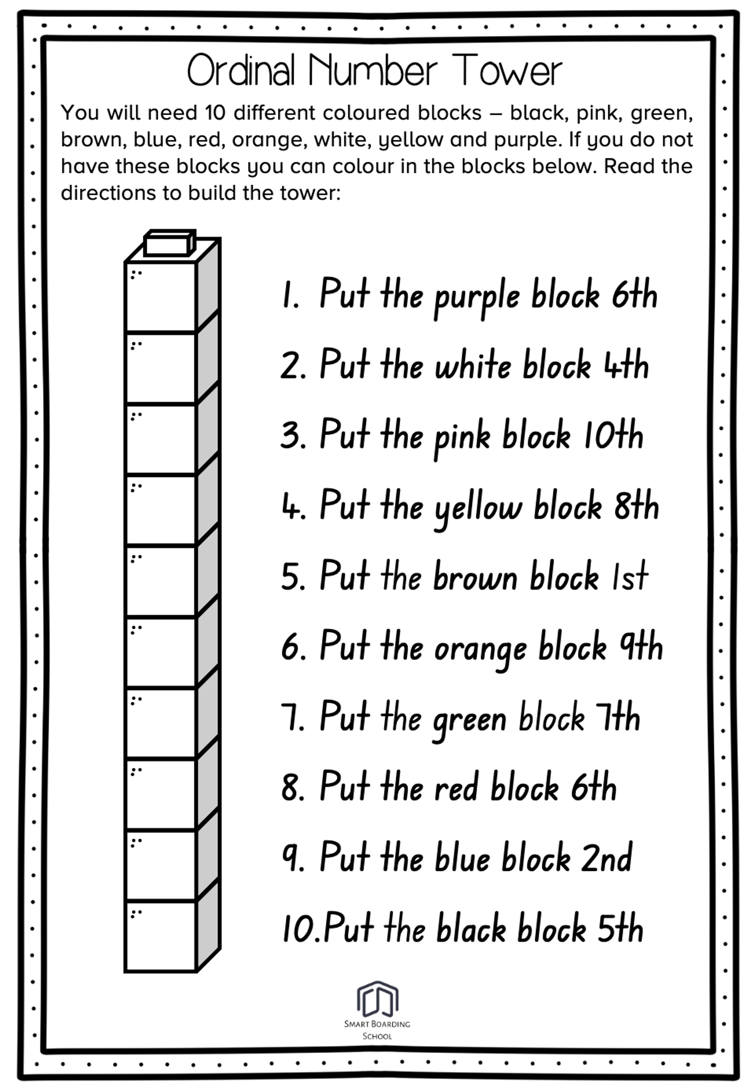 Kindergarten Ordinal Number Tower