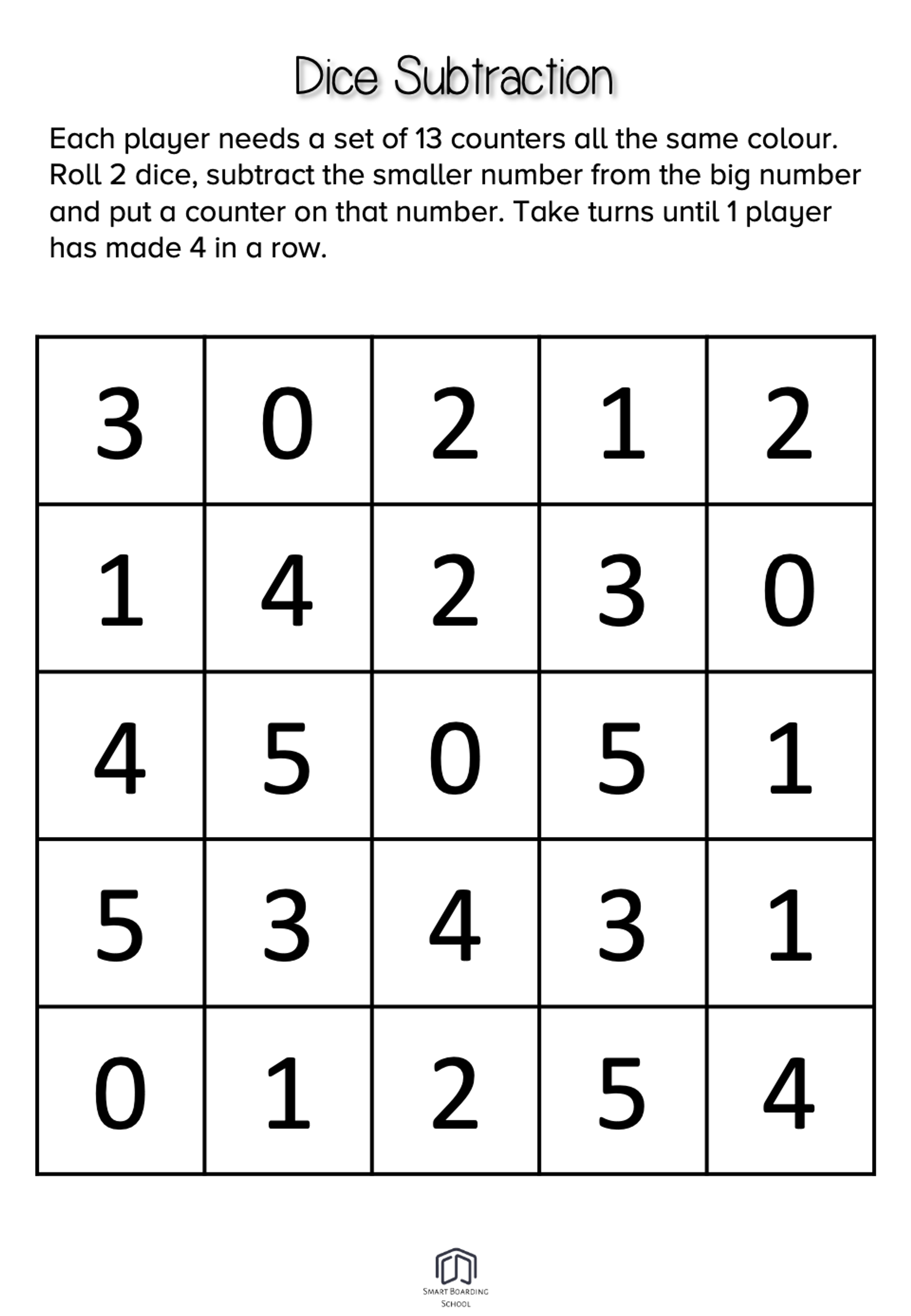 Free Print and Play Subtraction Games