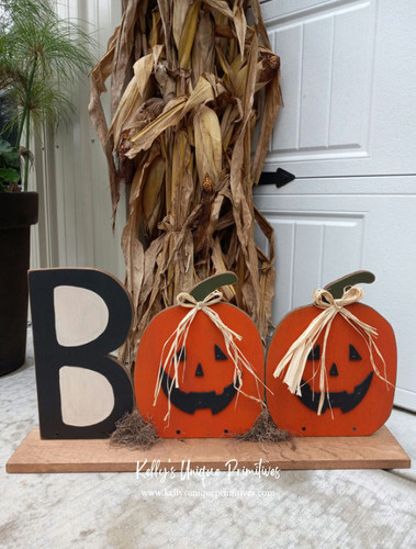 Wooden Boo Pumpkins | Kelly's Unique Primitives