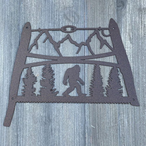 Timber Legend: Vintage Bow Saw with Bigfoot Metal Sign Cutout ...